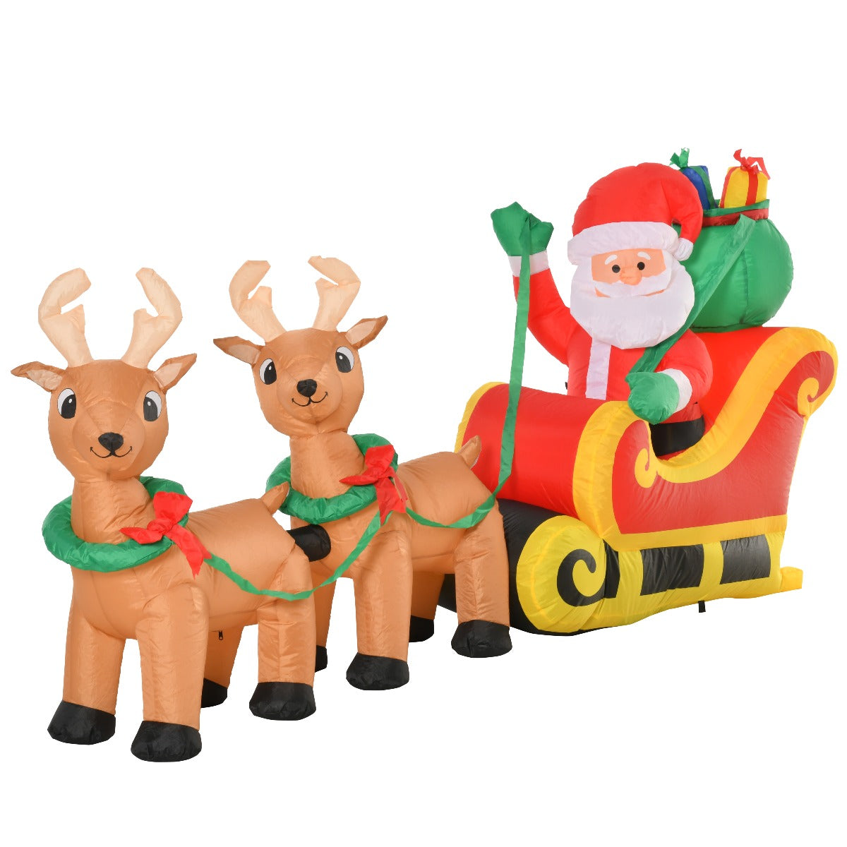 HOMCOM 8 Ft LED Inflatable Santa Sleigh & Reindeer, Outdoor ...