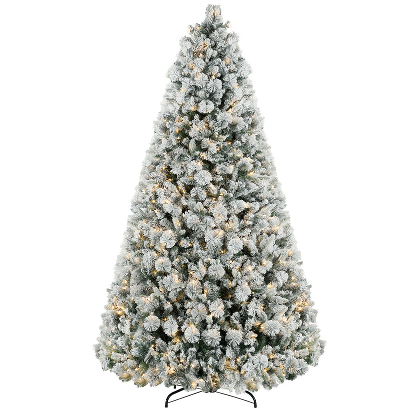 HOMCOM 9ft Flocked Pre-Lit Christmas Tree for Home & Office ...